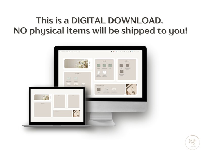 Minimalist Desktop Organizer Wallpaper With Folder Icons (PNG Digital ...