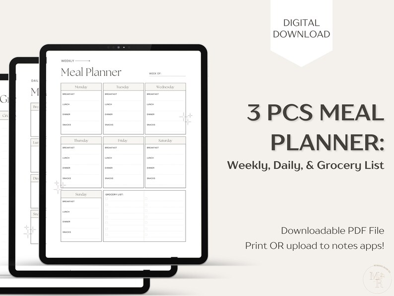 Minimalist Meal Planner Template: Weekly & Daily, Grocery List (PDF) - Etsy