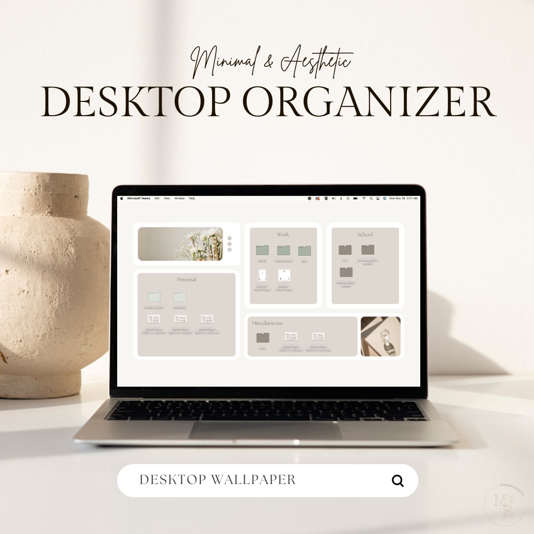 Minimalist Desktop Organizer Wallpaper With Folder Icons (PNG Digital ...