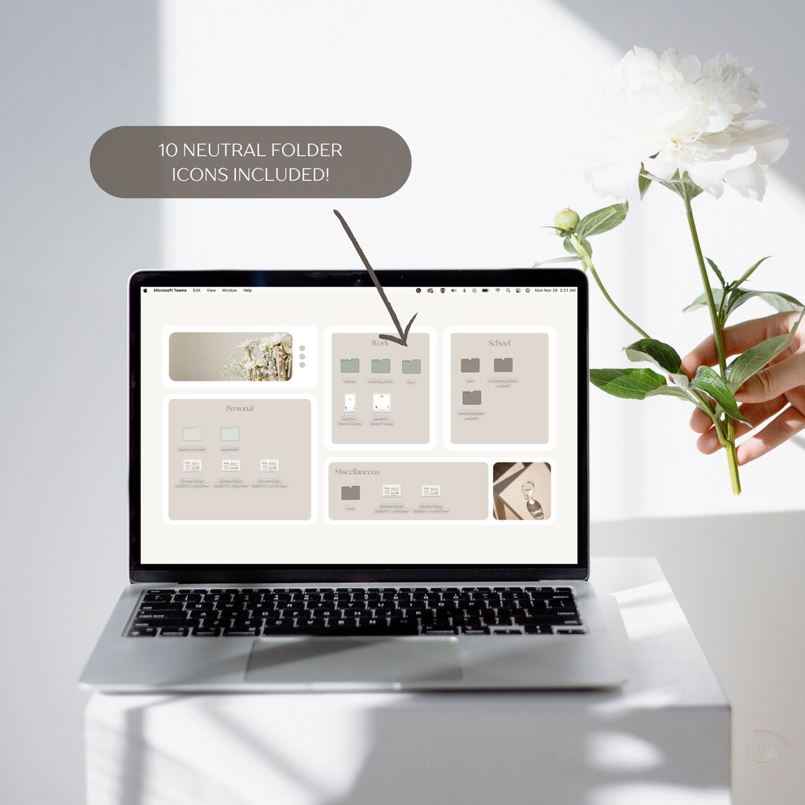 Minimalist Desktop Organizer Wallpaper With Folder Icons (PNG Digital ...