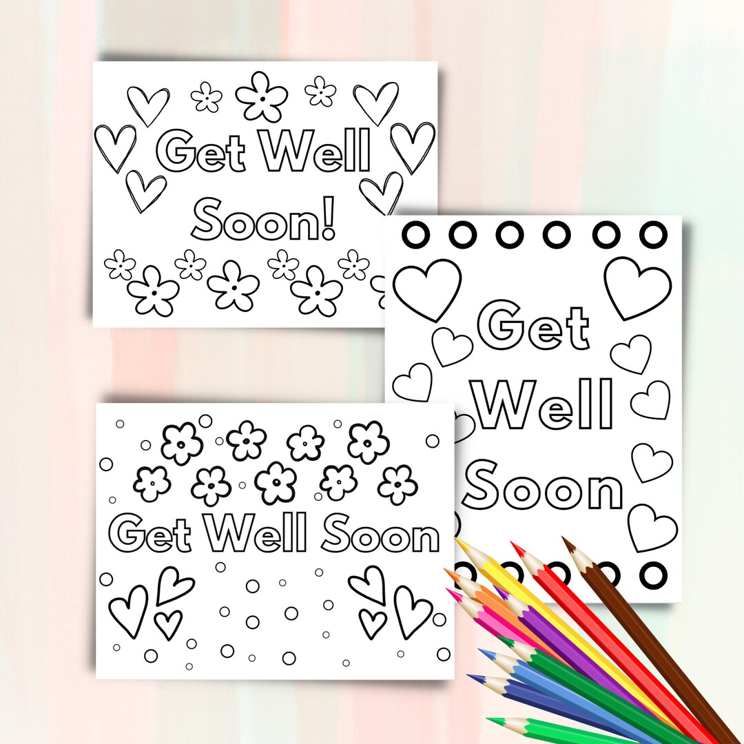 3 Get Well Soon Coloring Sheets, Simple Designs - Etsy