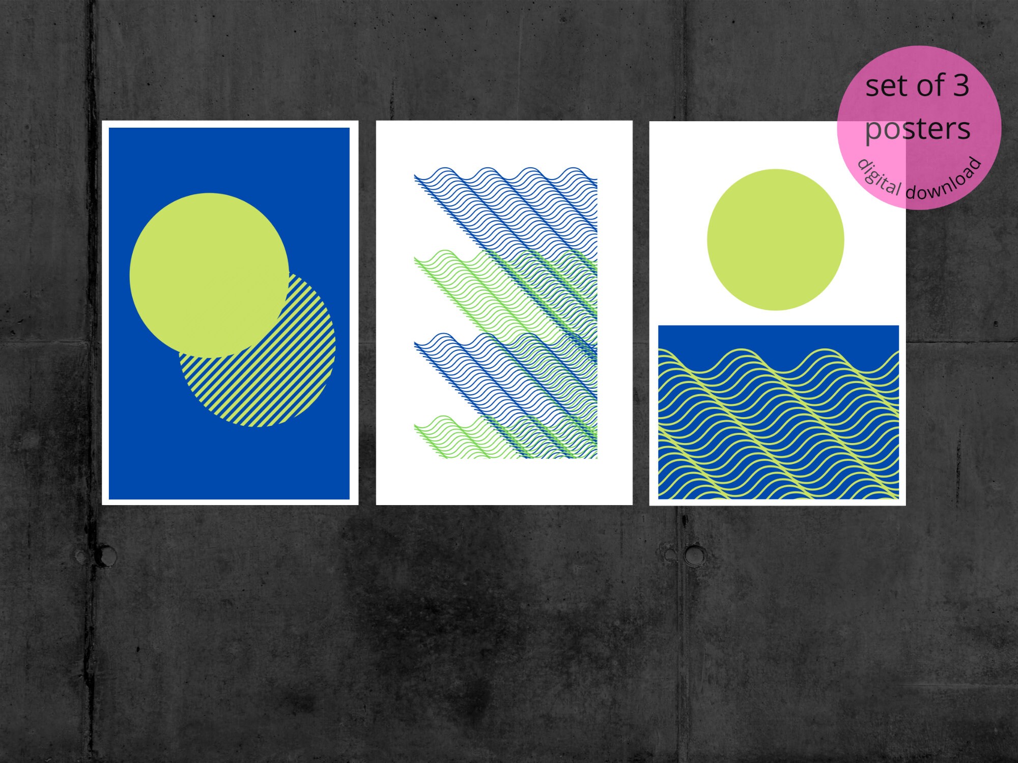 Set of 3 Posters Blue and Green Contemporary Art Poster | Etsy