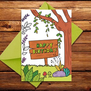 Digital Printable Card, Forest Coloring Card for Kids, Woodland ...