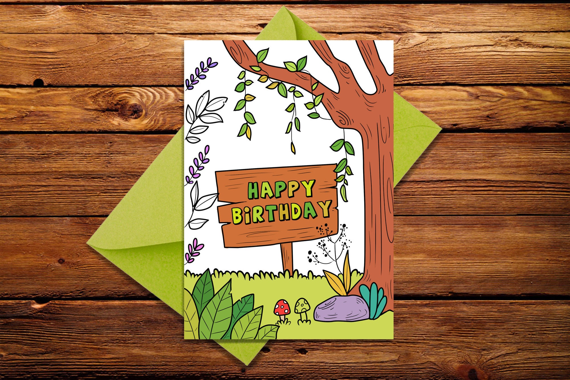 Digital Printable Card, Forest Coloring Card for Kids, Woodland ...