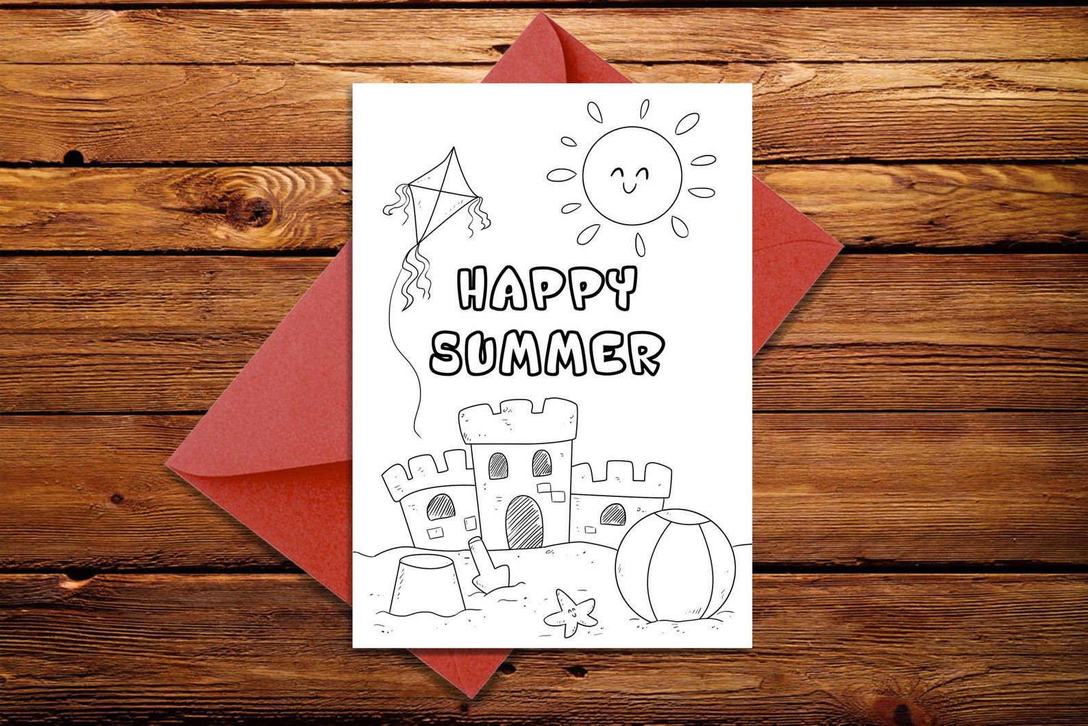 Coloring Summer Card, Printable Happy Summer Card, Summer Card, Castle ...