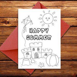 Coloring Summer Card, Printable Happy Summer Card, Summer Card, Castle ...