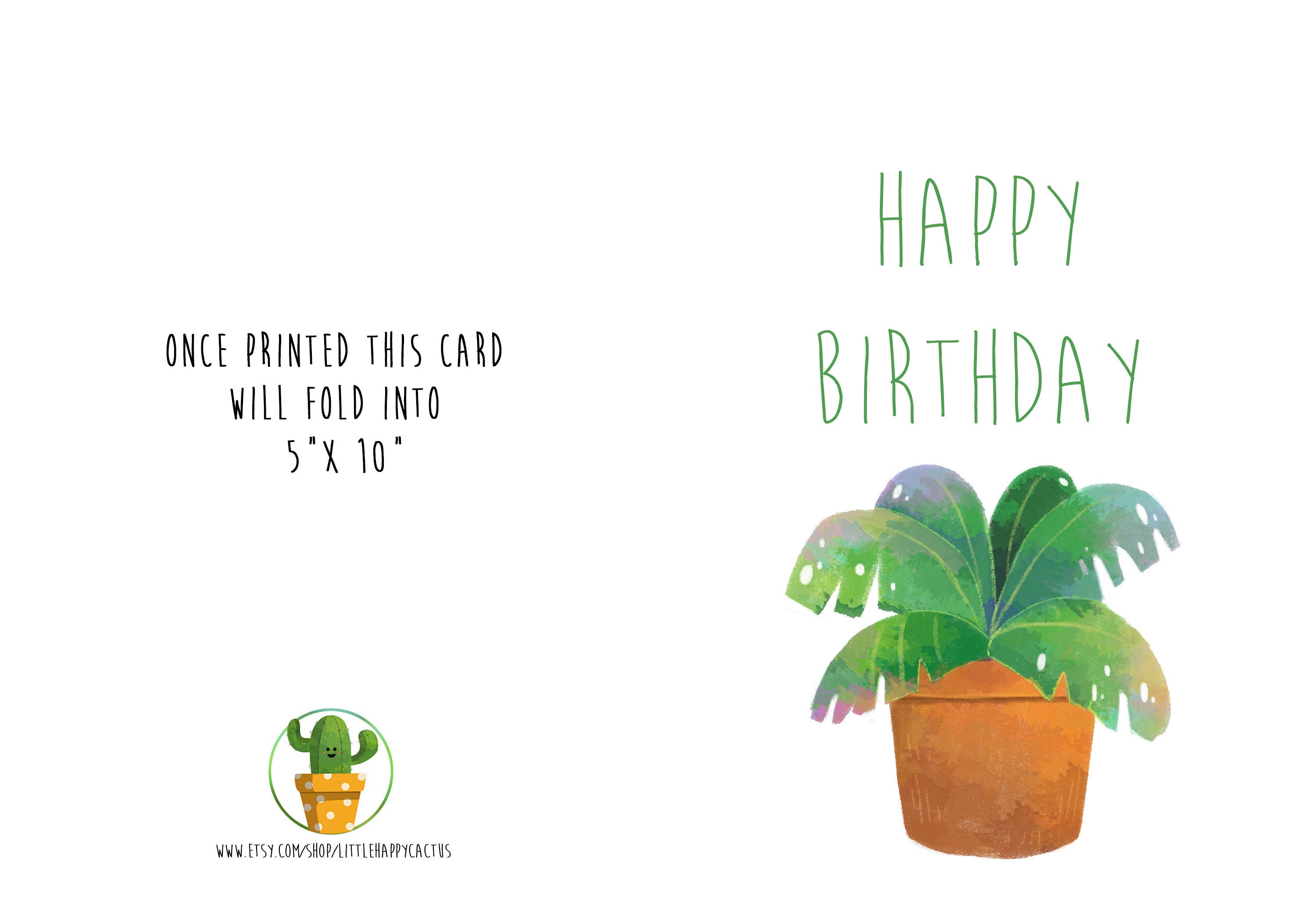 Printable Birthday Card, Plant Birthday Card, Printable Plant Happy ...
