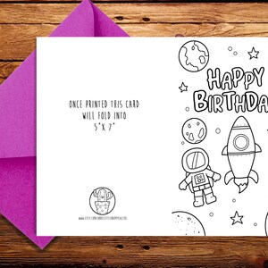 Happy Birthday Coloring Card, Printable Space Birthday Card, Coloring ...