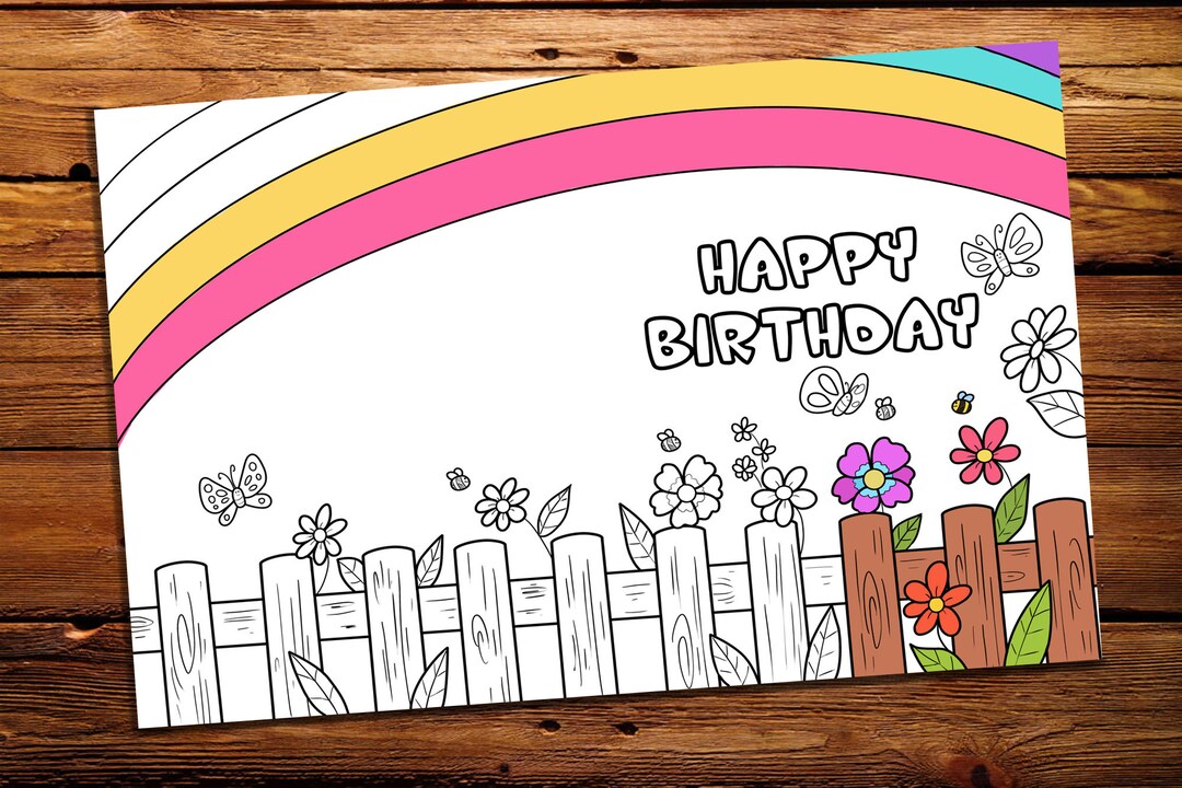Printable Birthday Coloring Card, Digital Birthday Card, Floral ...