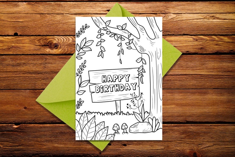 Digital Printable Card, Forest Coloring Card for Kids, Woodland ...