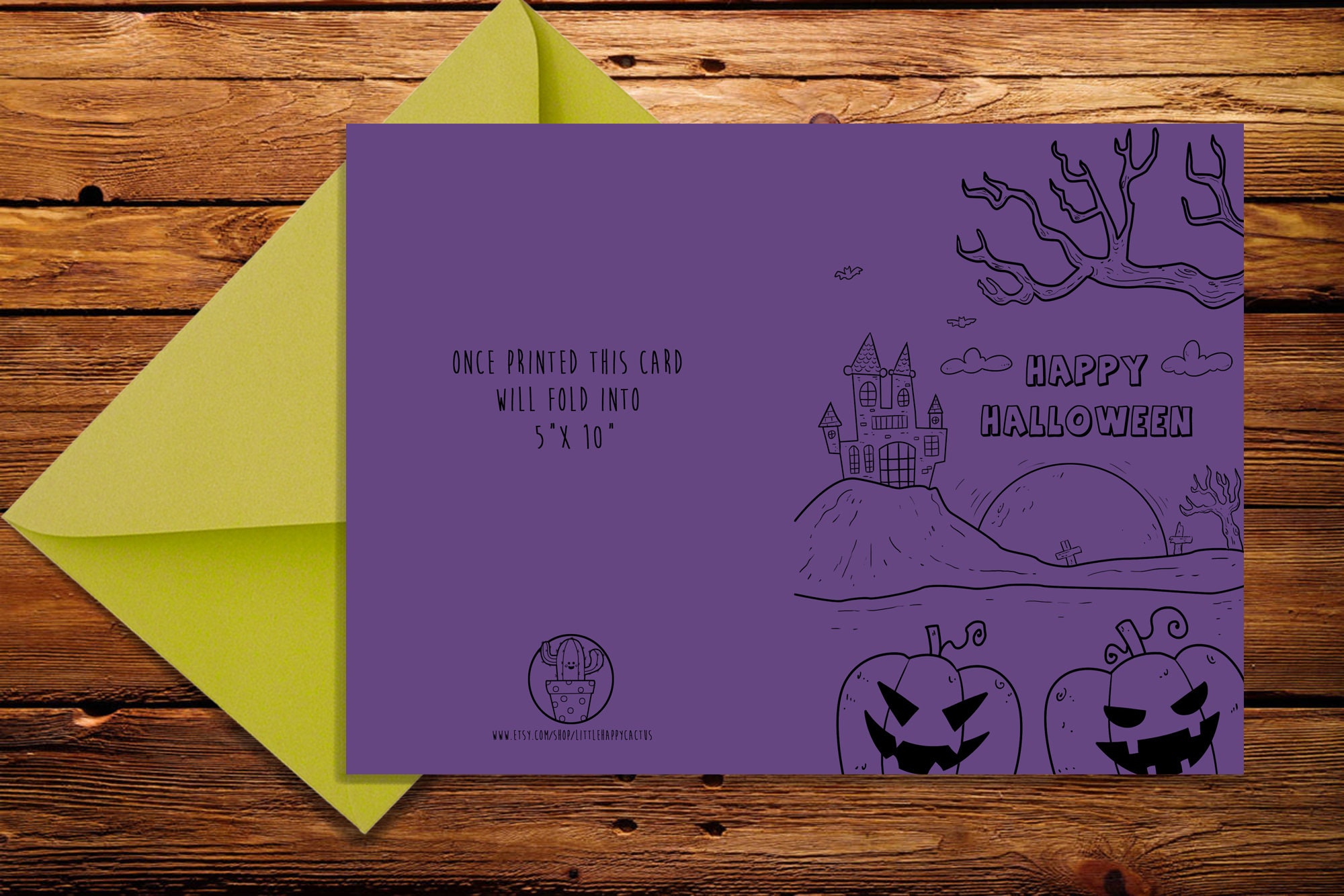 Printable Halloween Coloring Card, Happy Halloween Coloring Card ...