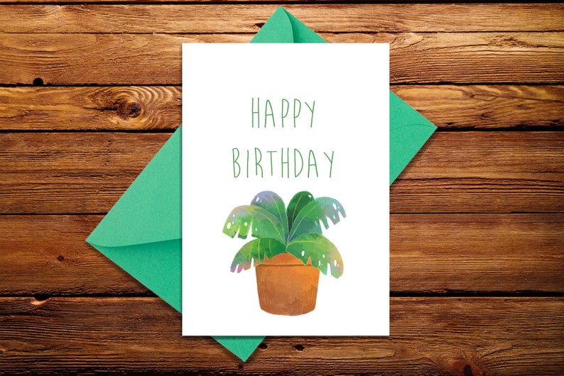 Printable Birthday Card, Plant Birthday Card, Printable Plant Happy ...
