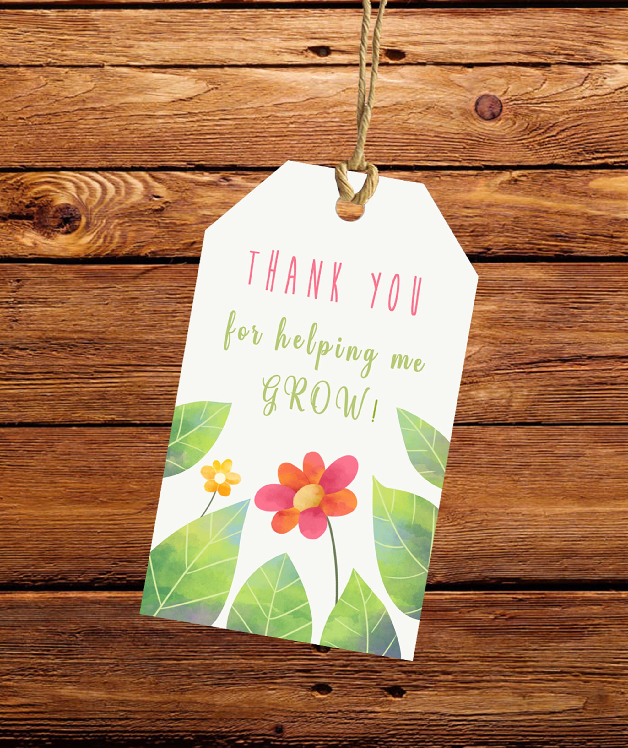Thank You for Helping Me Grow TAG, Printable Rectangle Tag, Teacher ...