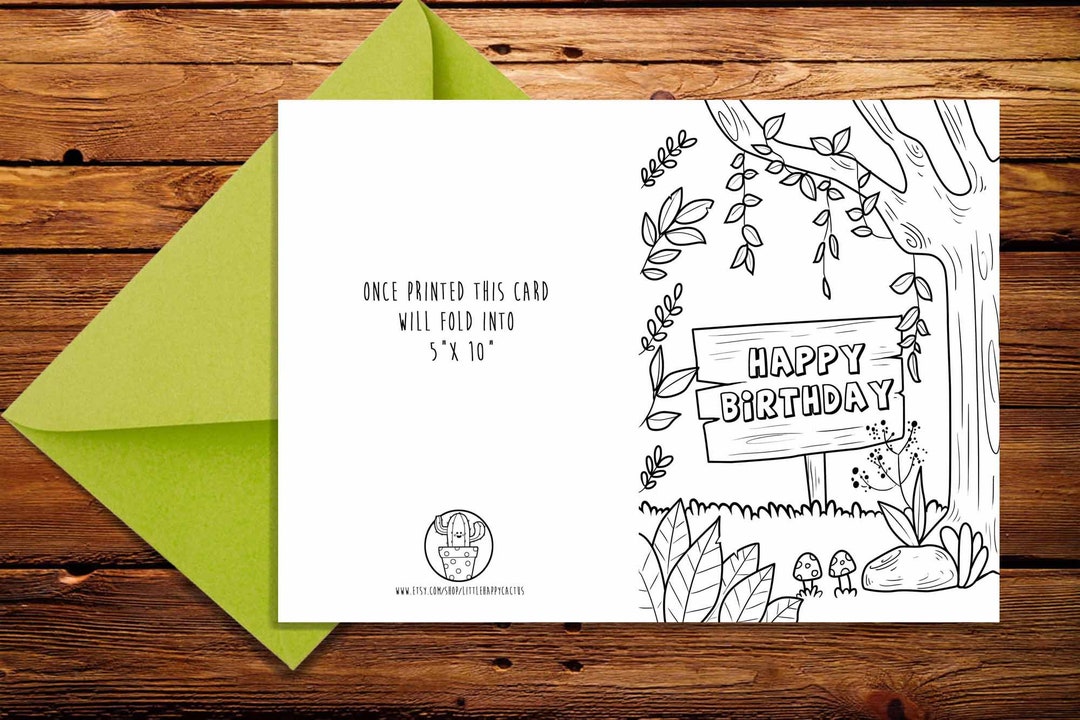 Digital Printable Card, Forest Coloring Card for Kids, Woodland ...