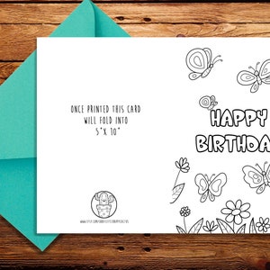 PRINTABLE Birthday Coloring Card, Coloring Butterfly Card, Happy ...