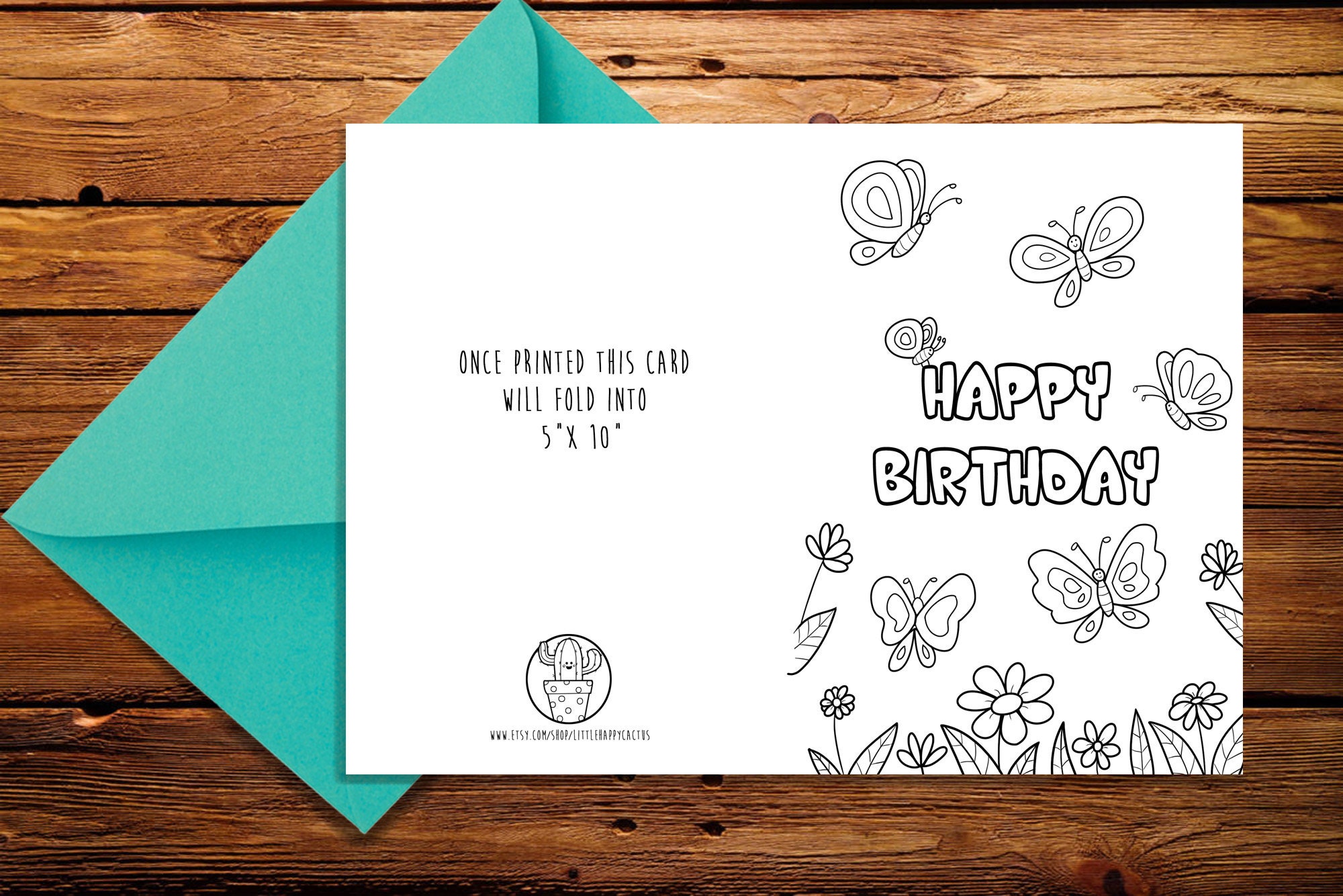 PRINTABLE Birthday Coloring Card, Coloring Butterfly Card, Happy ...