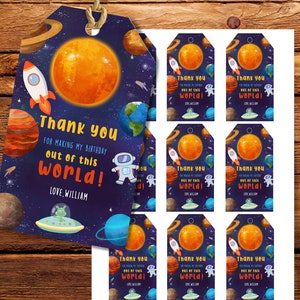 Editable Outer Space Birthday Tag, Space Birthday Favor Tags, Planets ...