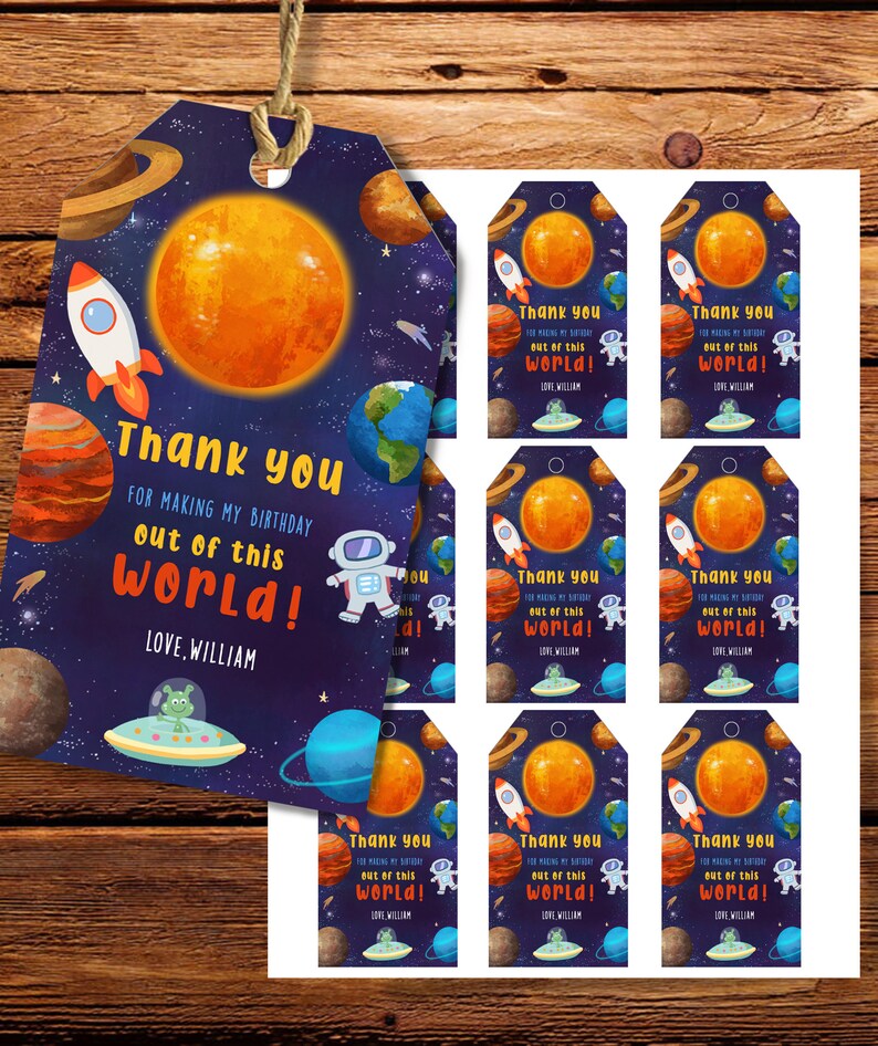 Editable Outer Space Birthday Tag, Space Birthday Favor Tags, Planets ...