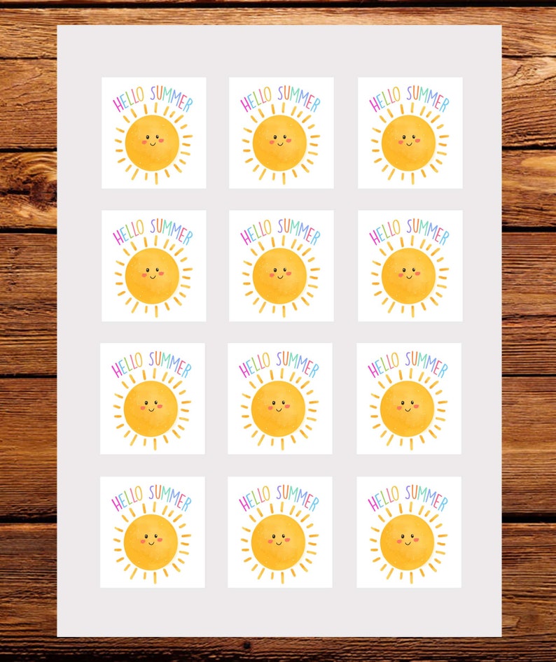 Printable Hello Summer Tag, Square Summer Tag, Summer Cookie Tag, Hello ...