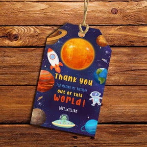 Editable Outer Space Birthday Tag, Space Birthday Favor Tags, Planets ...