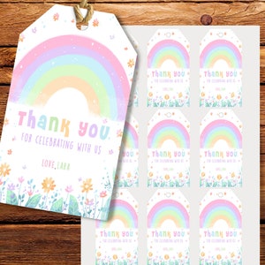 EDITABLE Rainbow Favor Tag, Printable Floral Birthday Thank You Tags ...