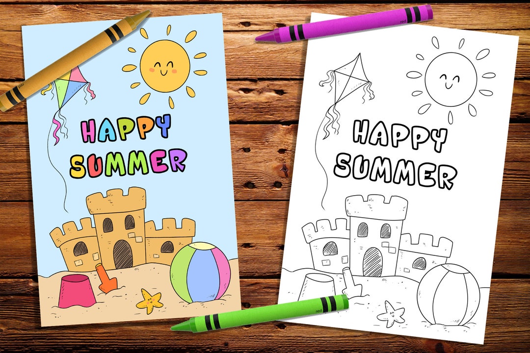 Coloring Summer Card, Printable Happy Summer Card, Summer Card, Castle ...