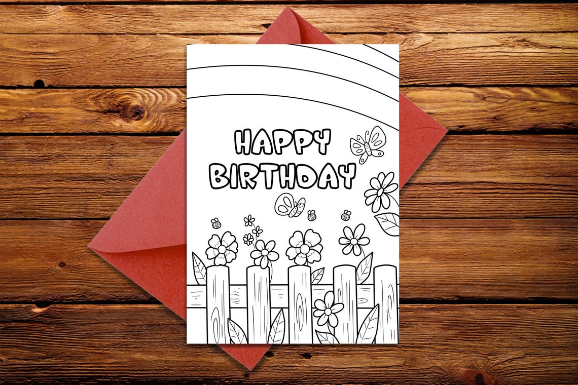 Printable Birthday Coloring Card, Digital Birthday Card, Floral ...