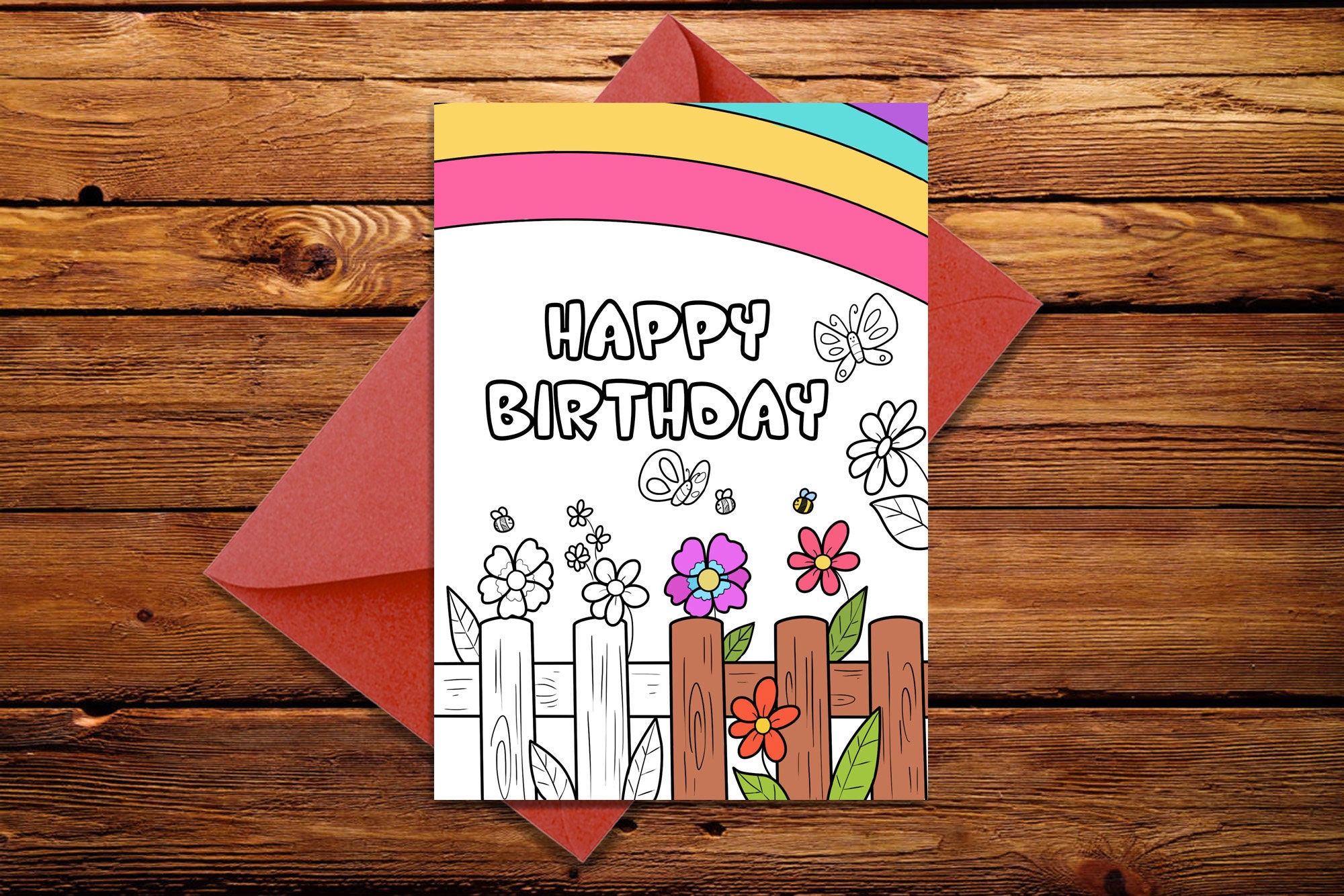 Printable Birthday Coloring Card, Digital Birthday Card, Floral ...