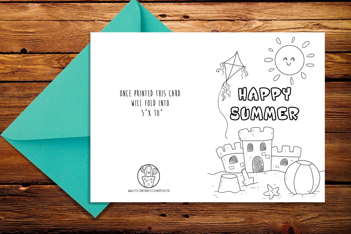 Coloring Summer Card, Printable Happy Summer Card, Summer Card, Castle ...