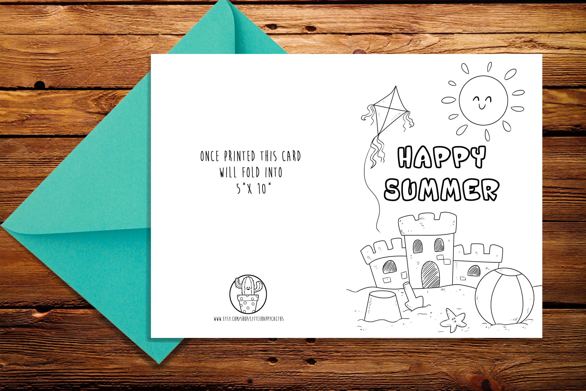 Coloring Summer Card, Printable Happy Summer Card, Summer Card, Castle ...