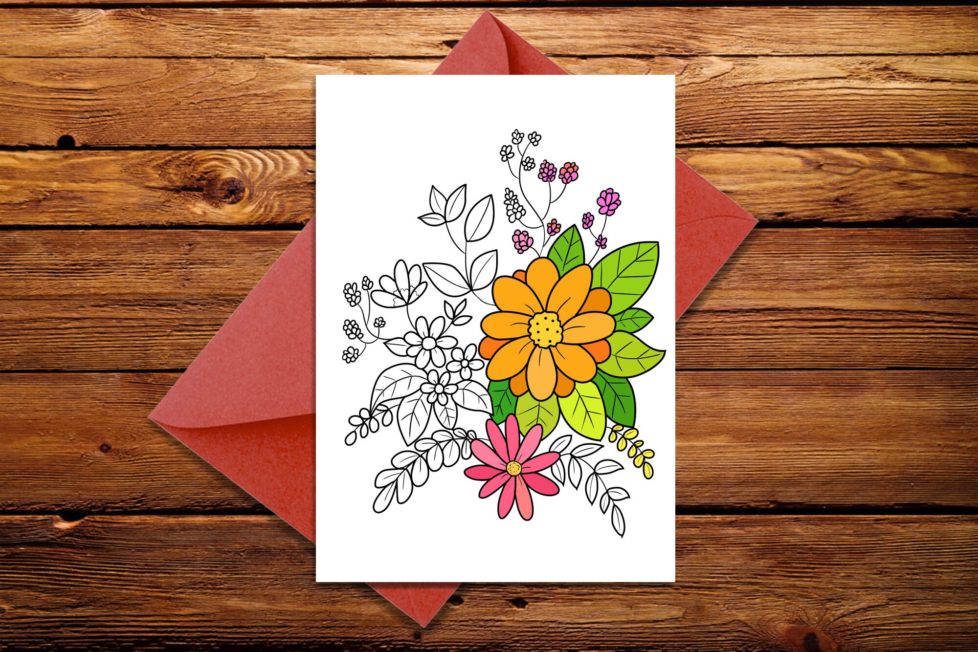 Printable Coloring Card, Digital Floral Card, Floral Coloring Card ...