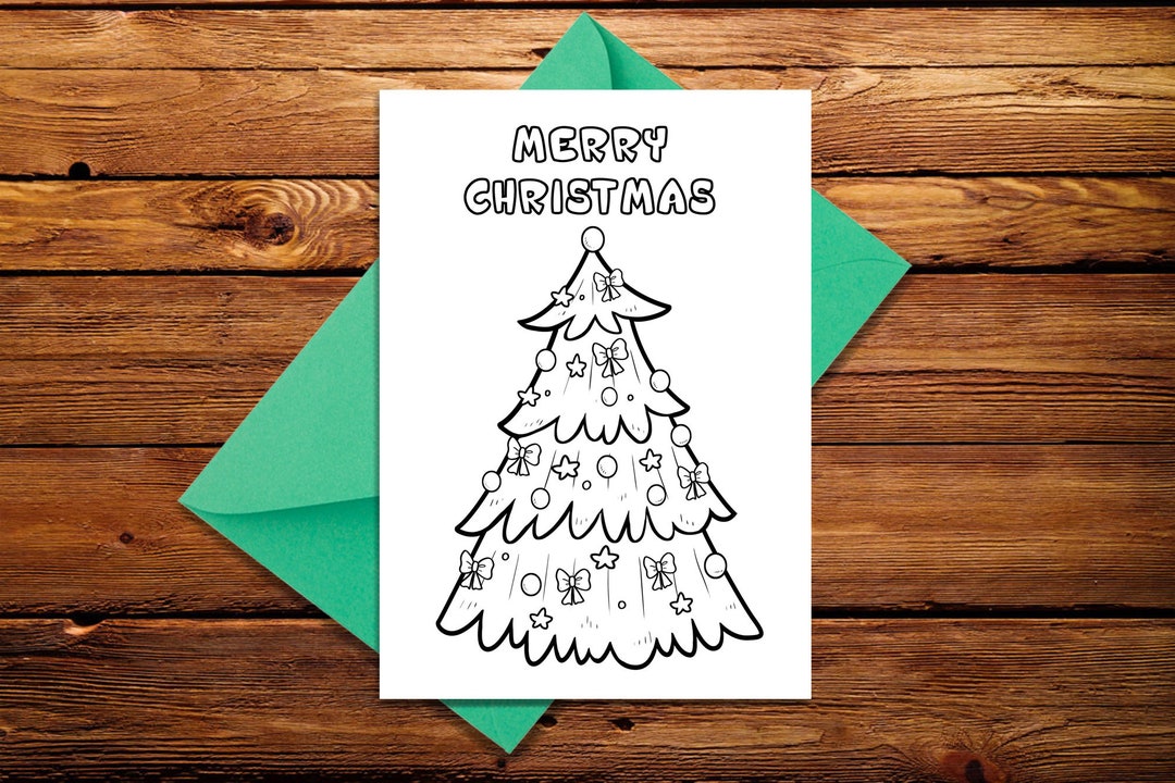 Merry Christmas Coloring Card, Printable Coloring Card, Christmas ...