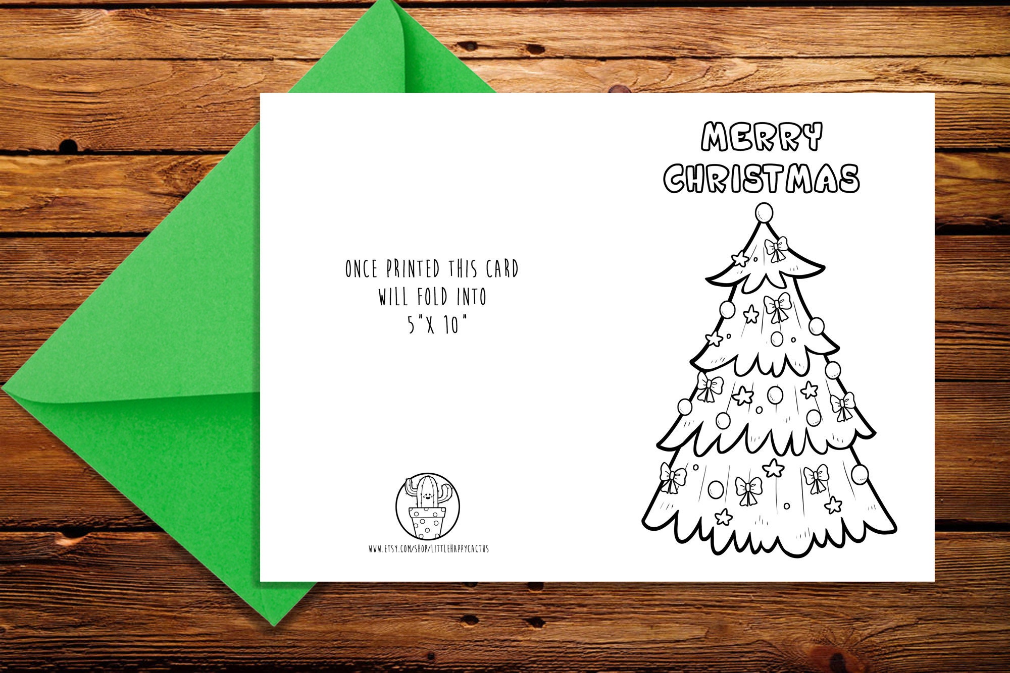Merry Christmas Coloring Card, Printable Coloring Card, Christmas ...