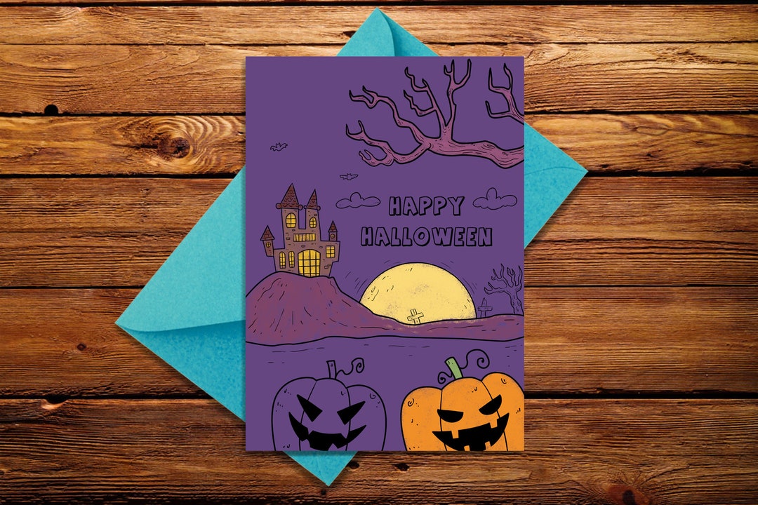 Printable Halloween Coloring Card, Happy Halloween Coloring Card ...