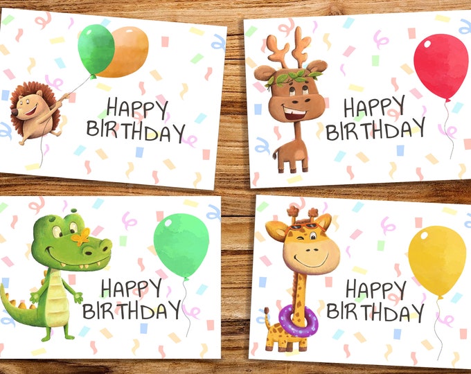 Birthday Printable Cards 10 Coloring Animal Cards for Kids to Color ...