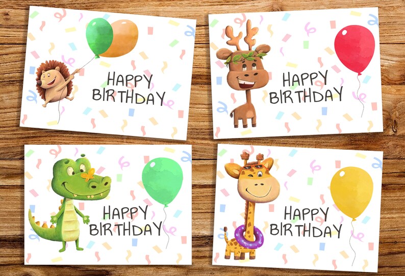 Printable Animal Birthday Cards for Kids, Instant Download, Birthday ...