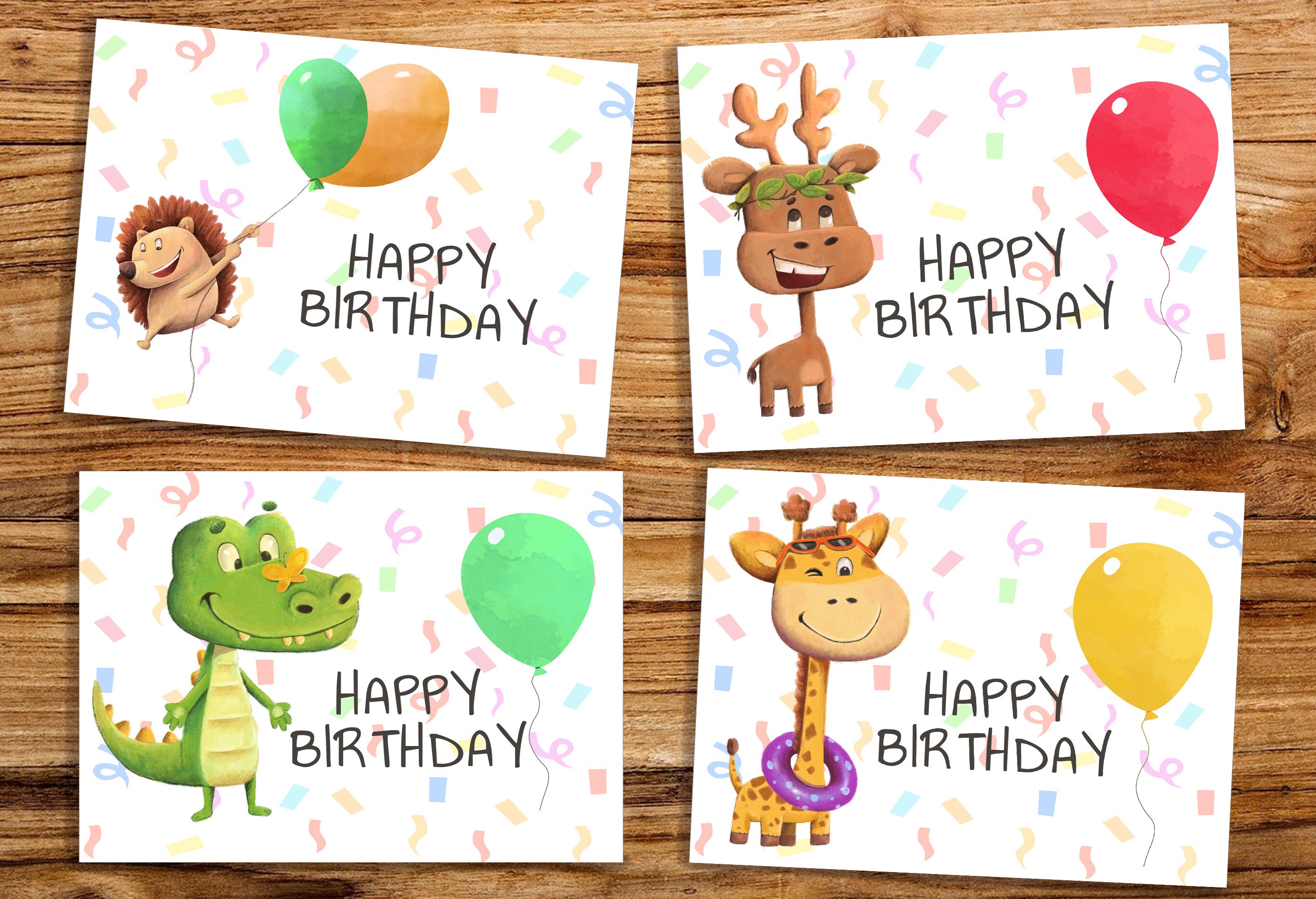 Printable Animal Birthday Cards for Kids, Instant Download, Birthday ...