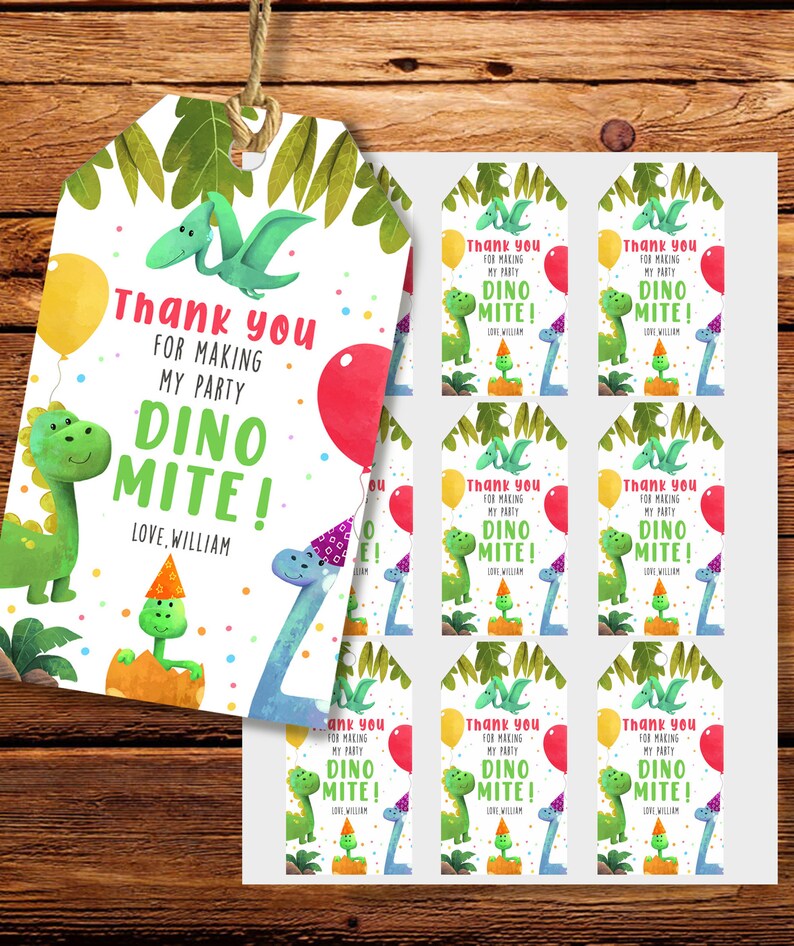 EDITABLE Dinosaur Favor Tag, Printable Dinosaur Birthday Thank You Tags ...