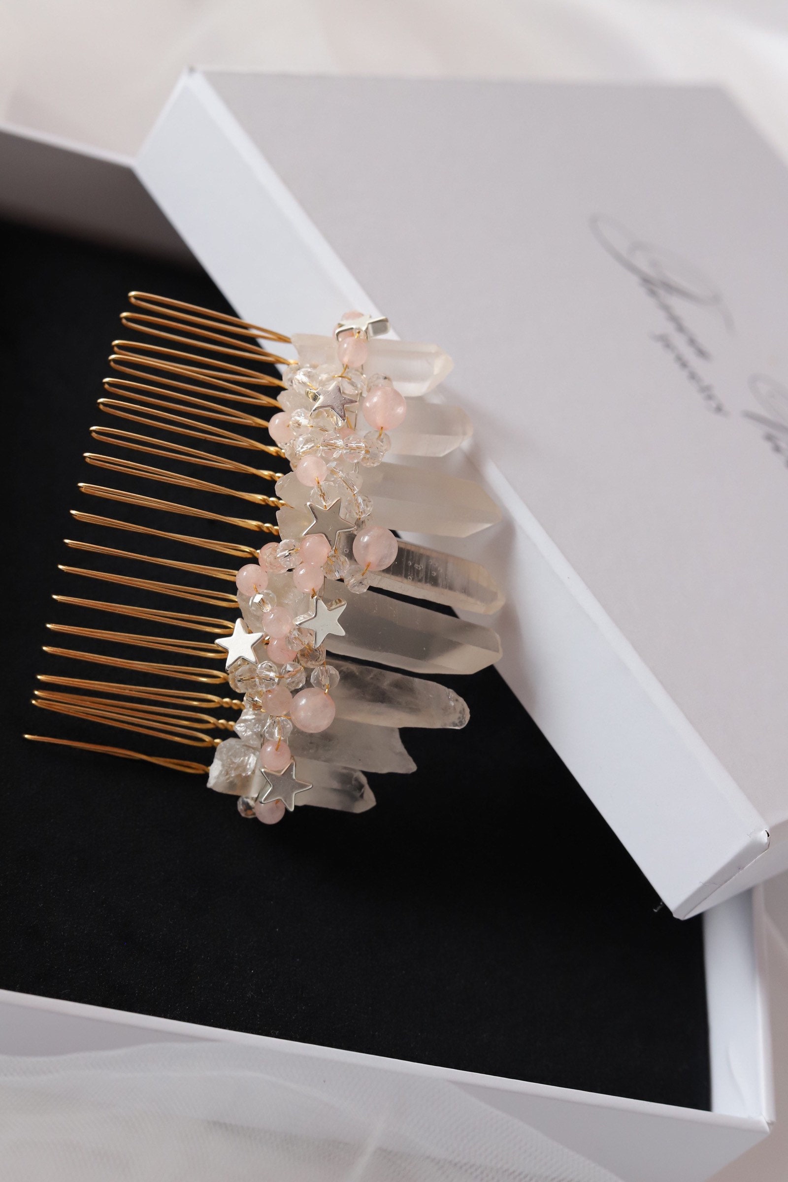 Quartz hair comb Quartz with hematite Raw quartz hair comb | Etsy