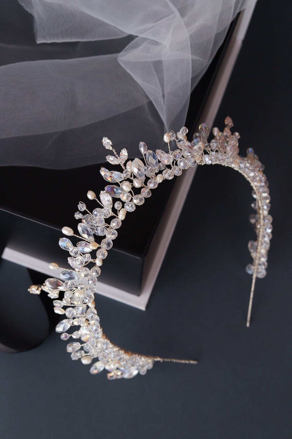 Wedding tiara for bride Pearl tiara Pearl tiara wedding | Etsy