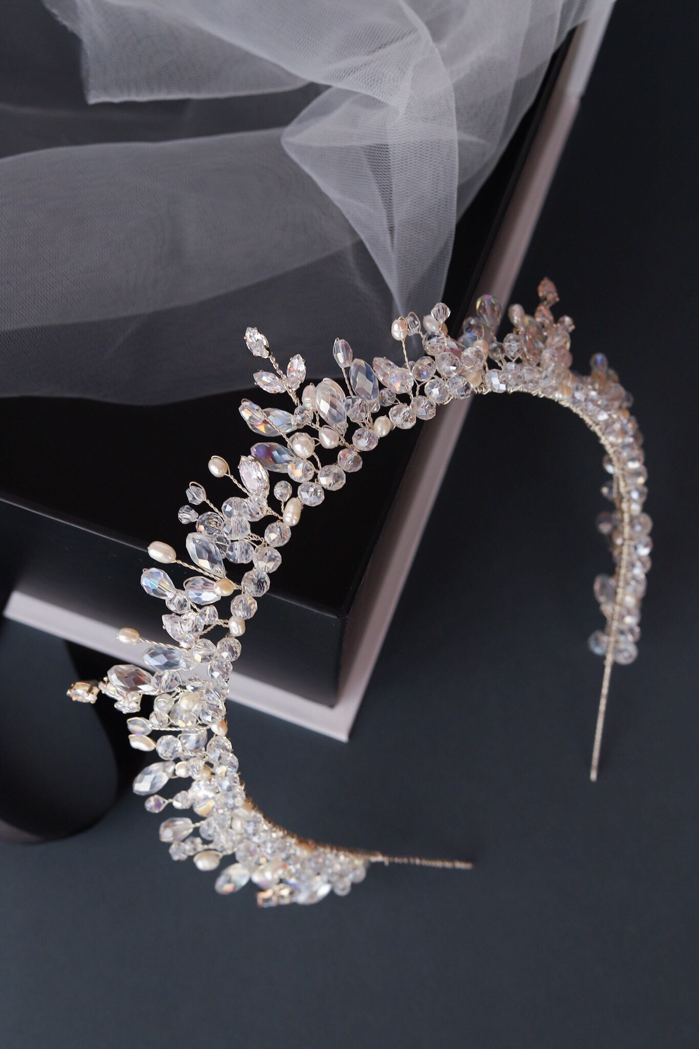 Wedding Tiara for Bride, Pearl Tiara, Pearl Tiara Wedding Silver ...