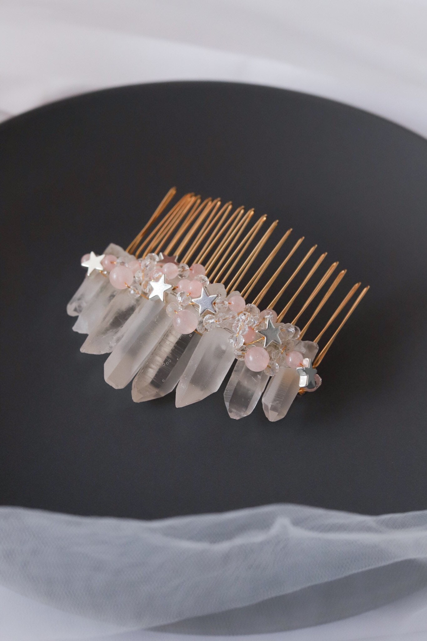 Quartz hair comb Quartz with hematite Raw quartz hair comb | Etsy