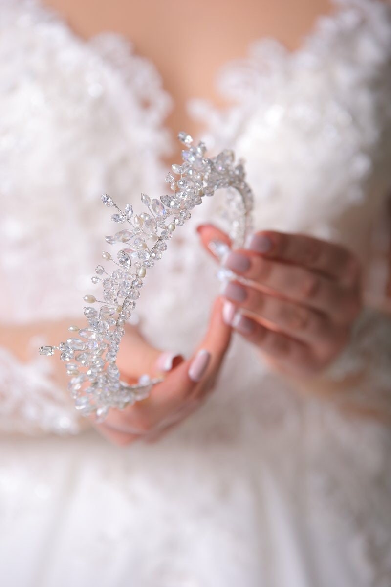 Wedding Tiara for Bride, Pearl Tiara, Pearl Tiara Wedding Silver ...