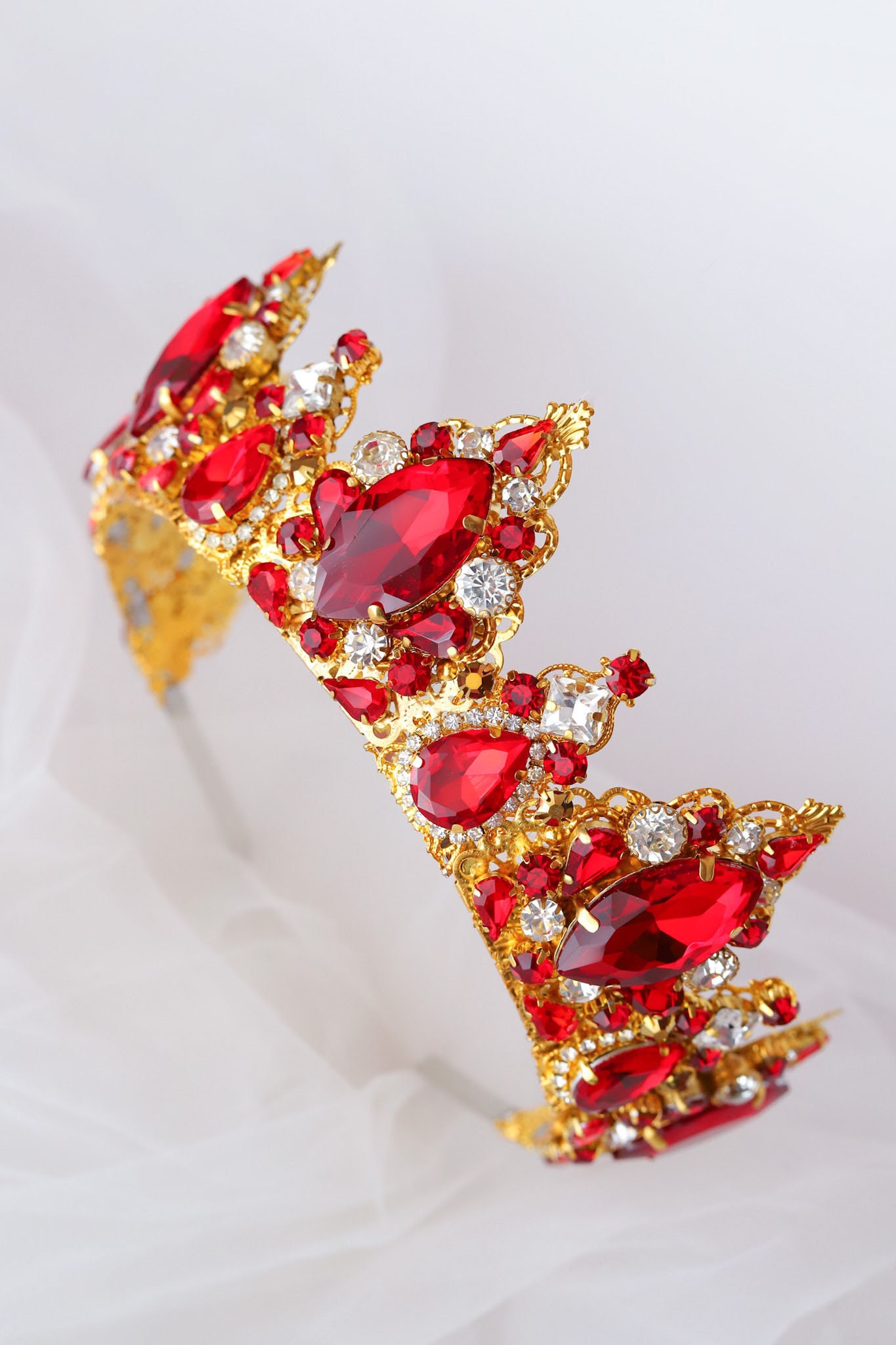 Gold Kronen Stirnband, Gold und rubinrote Krone, Tiefrote Krone, Rote ...