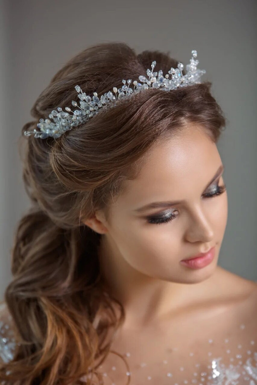 Wedding Tiara for Bride, Pearl Tiara, Pearl Tiara Wedding Silver ...