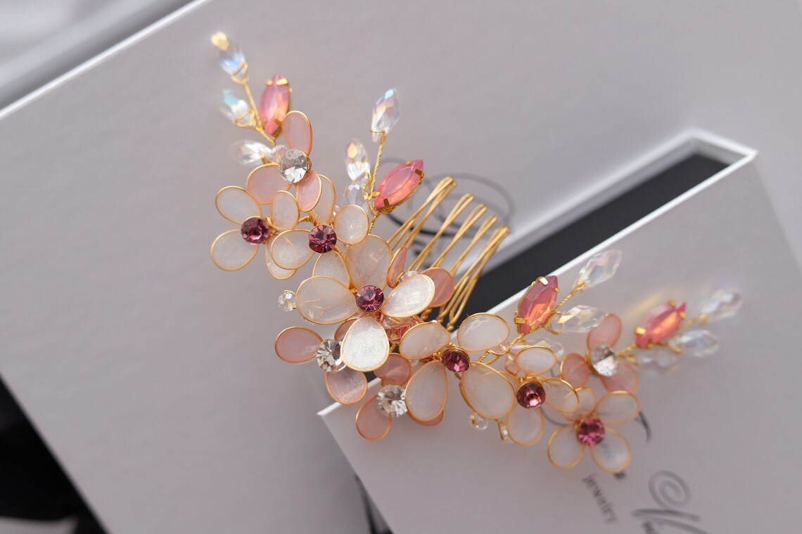 Flower Hair Comb Bride Floral Hair Comb Flower Comb Gold - Etsy