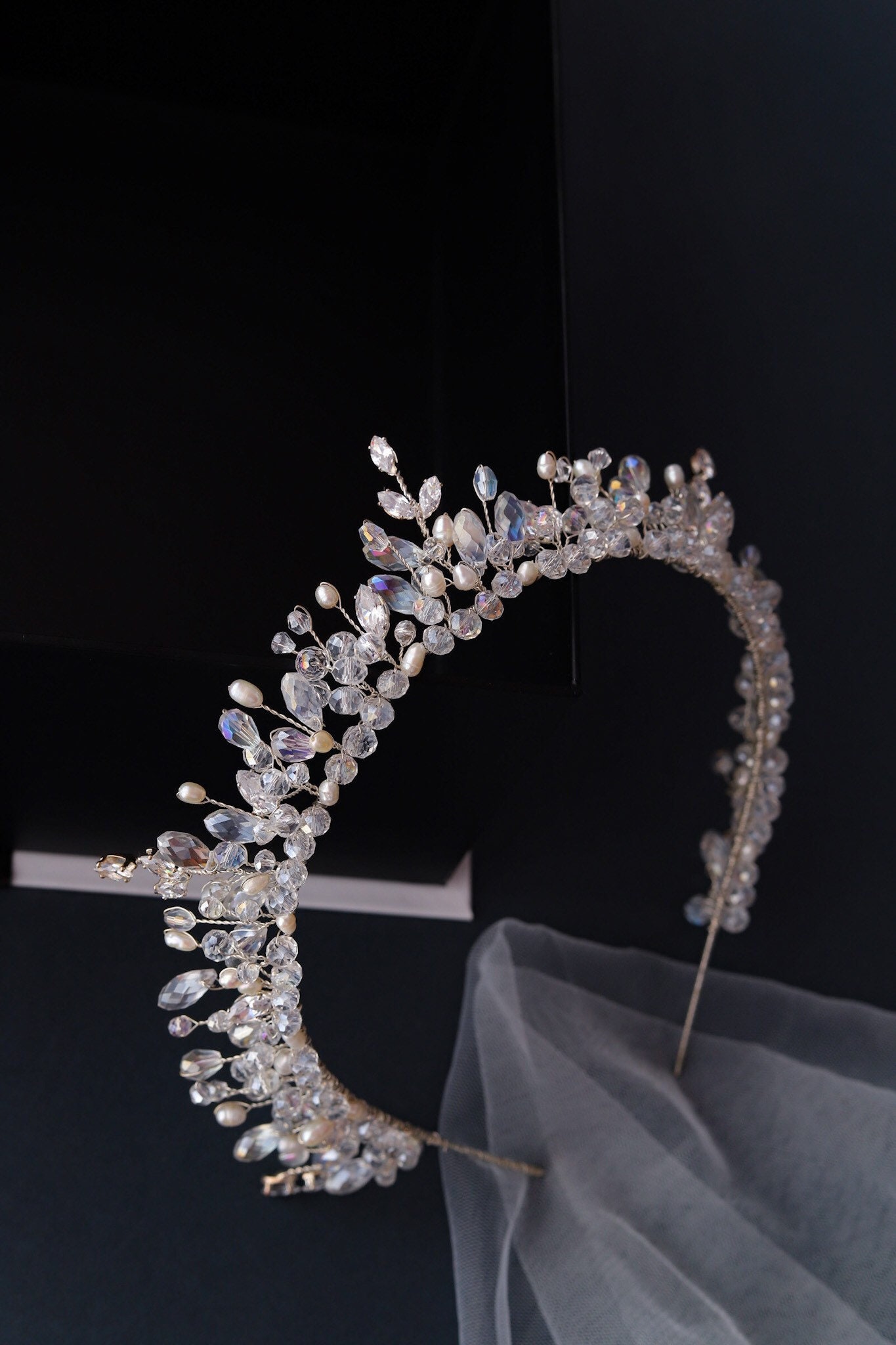 Wedding tiara for bride Pearl tiara Pearl tiara wedding | Etsy