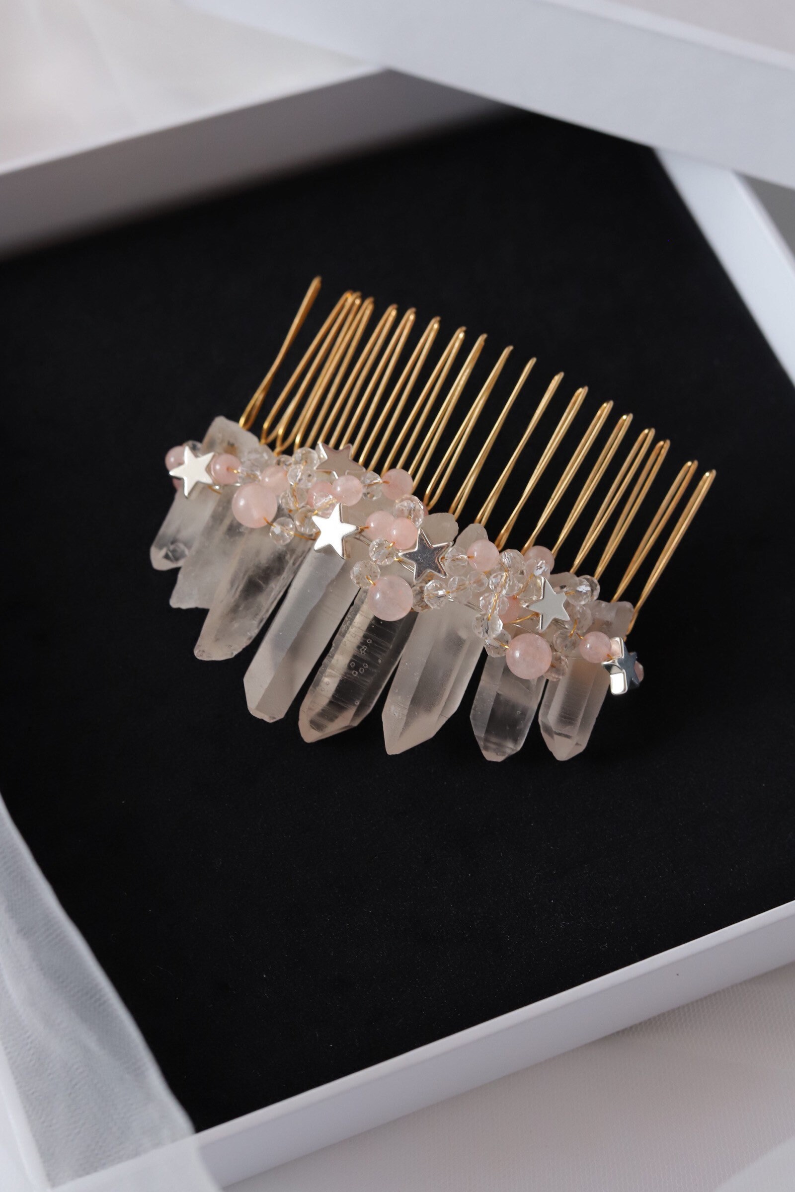 Quartz hair comb Quartz with hematite Raw quartz hair comb | Etsy