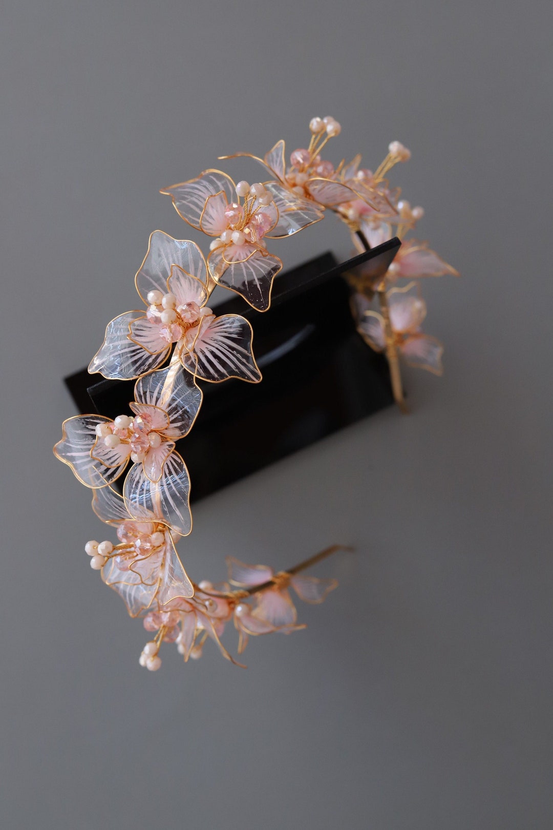 Flower Headband, Gold Flower Headband, Wedding Headband for Bride, Pink ...