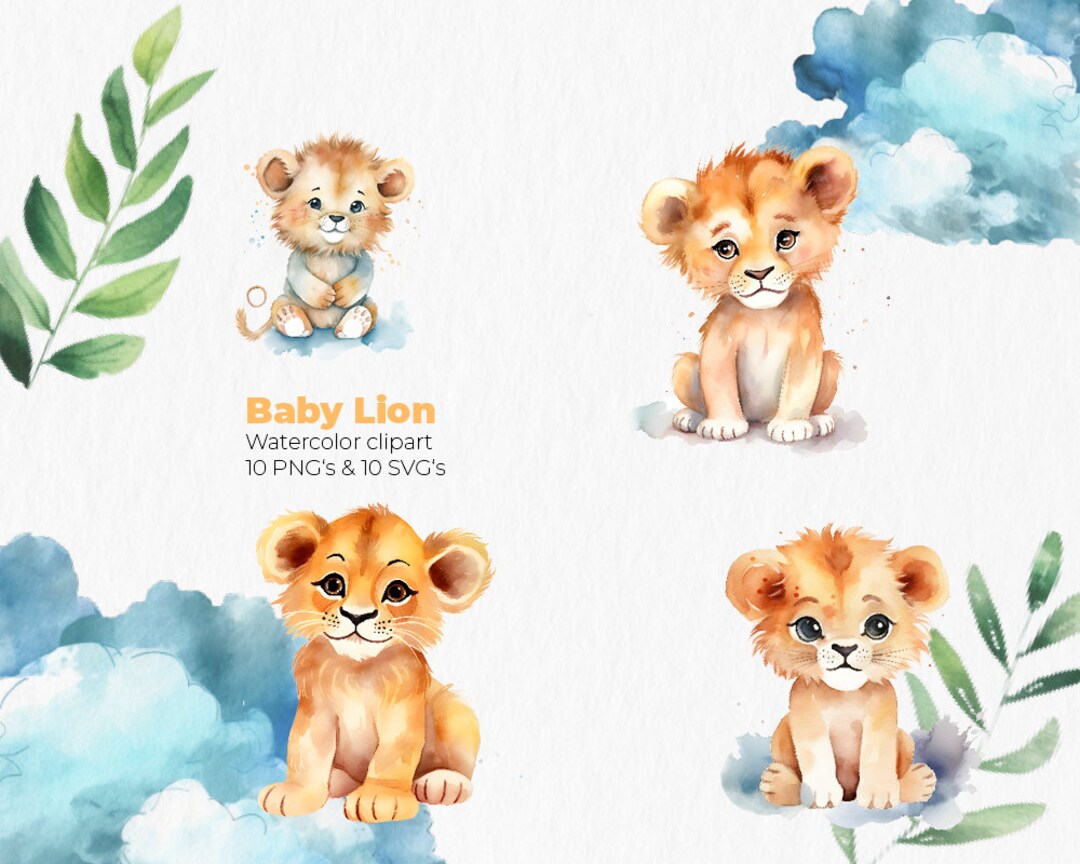 Lion Watercolor Clipart, Little Sleeping Animal, Nursery Decor, Baby ...